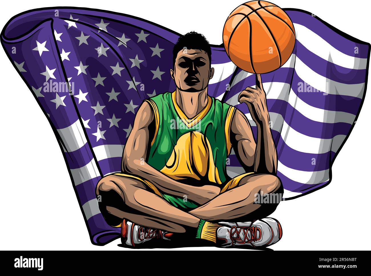 vector illustration of basketball player with american flag Stock ...