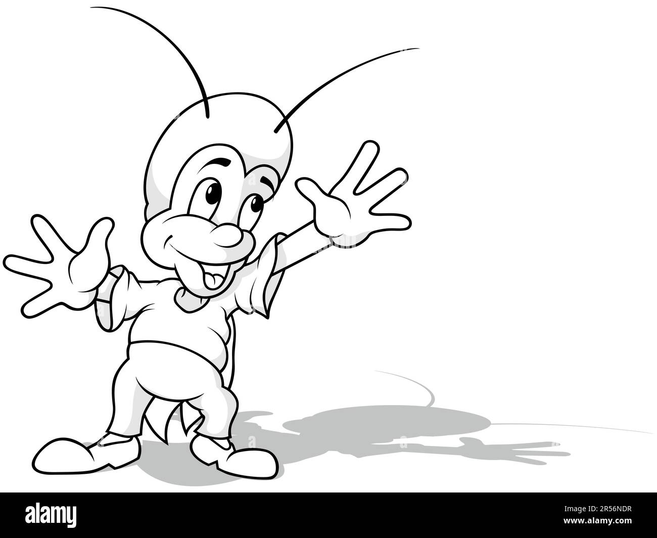 Drawing of a Cheerful Cricket with Arms Above Head Stock Vector Image ...