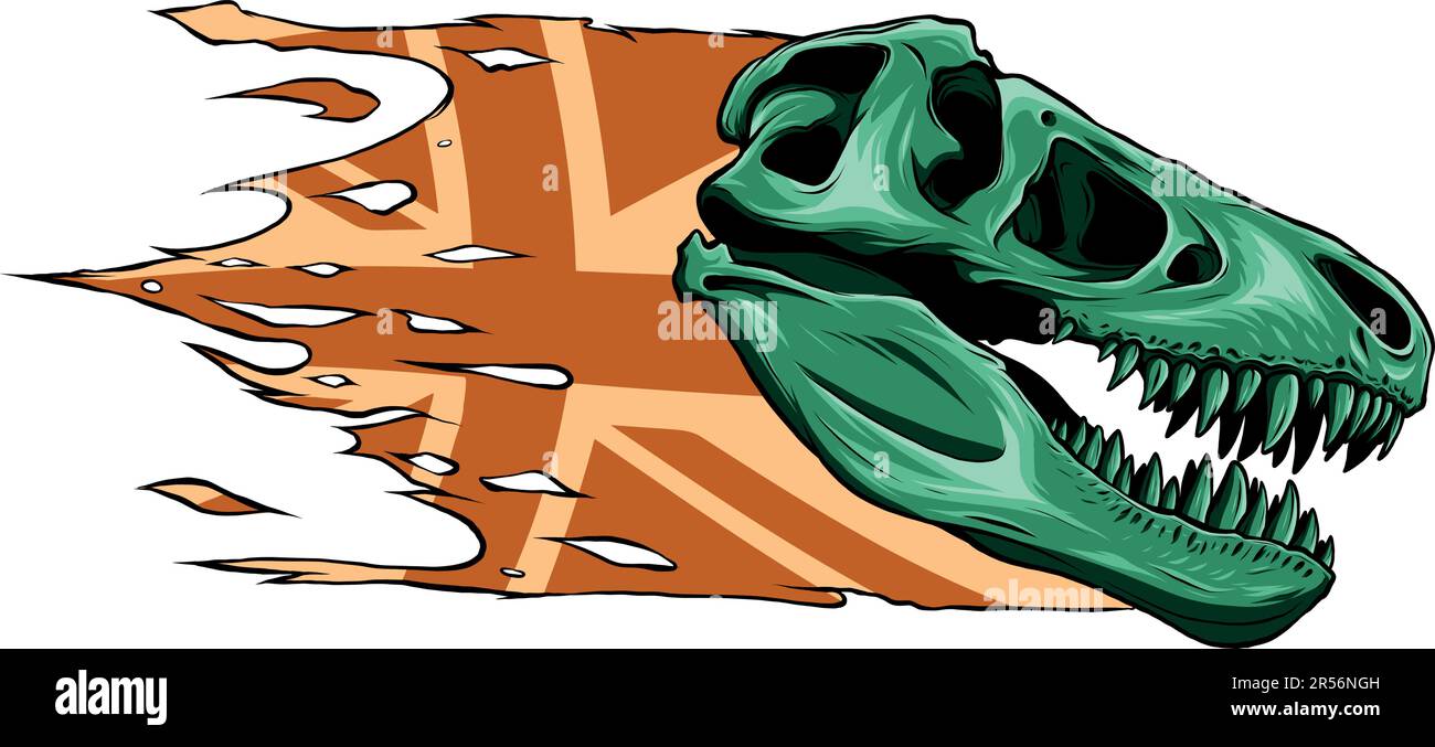 vector illustration of T-rex Skull with british flag Stock Vector Image ...