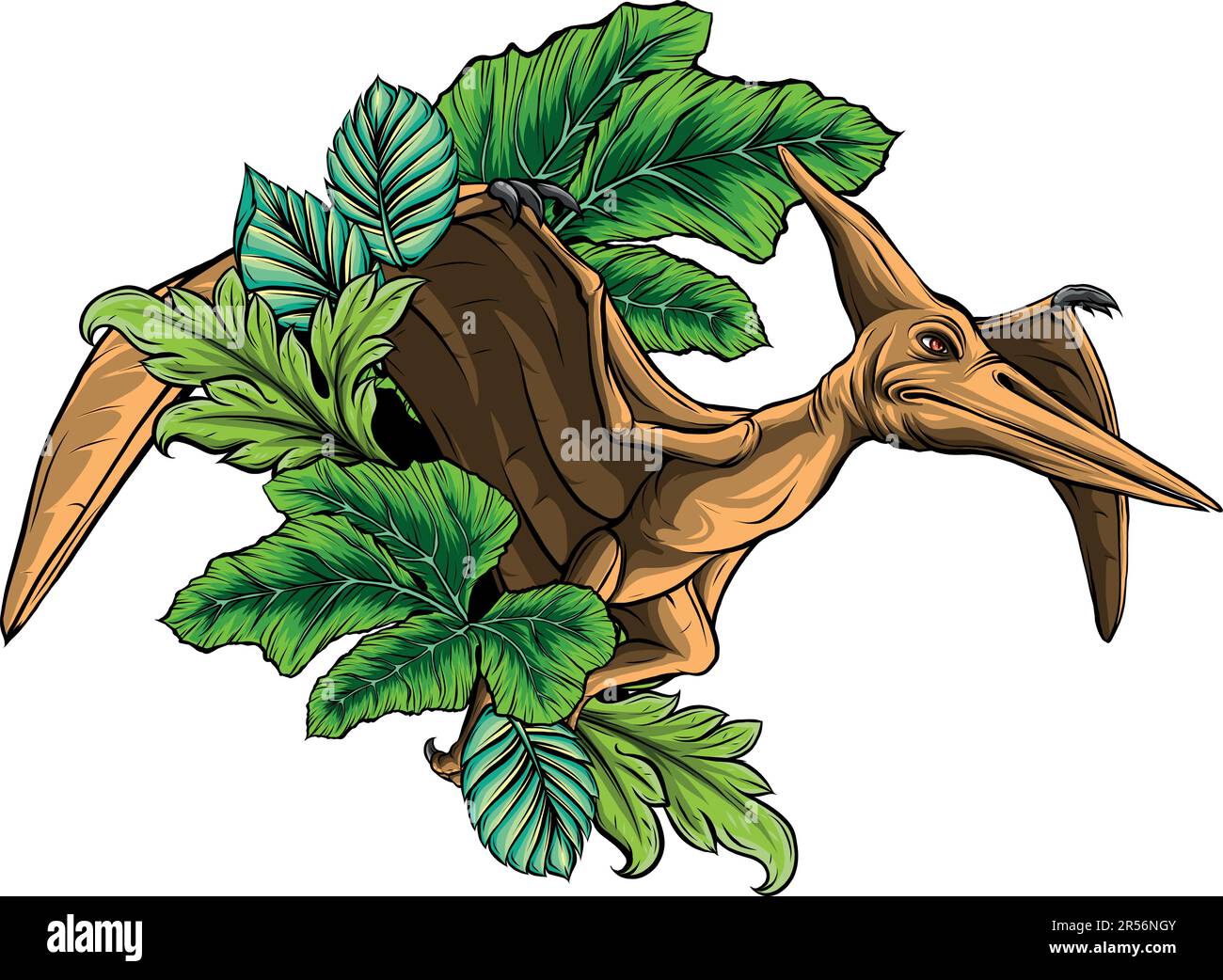 vector illustration of Dinosaur pterodactyl with leaves Stock Vector ...