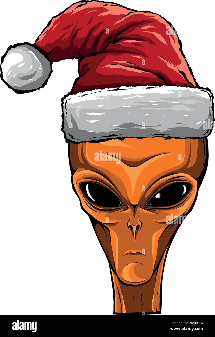 Alien wearing santa claus hat. Christmas alien face. vector ...