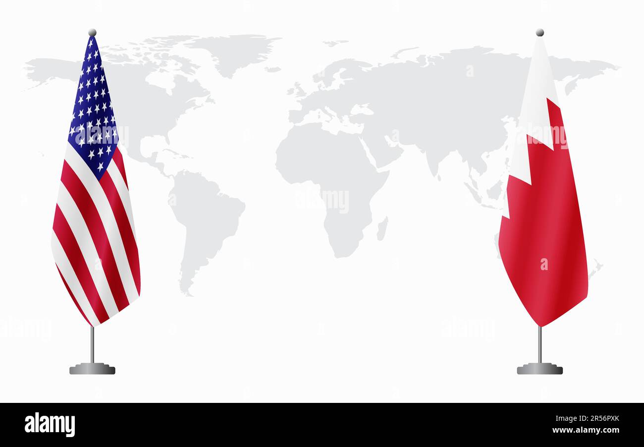 United States and Bahrain flags for official meeting against background ...