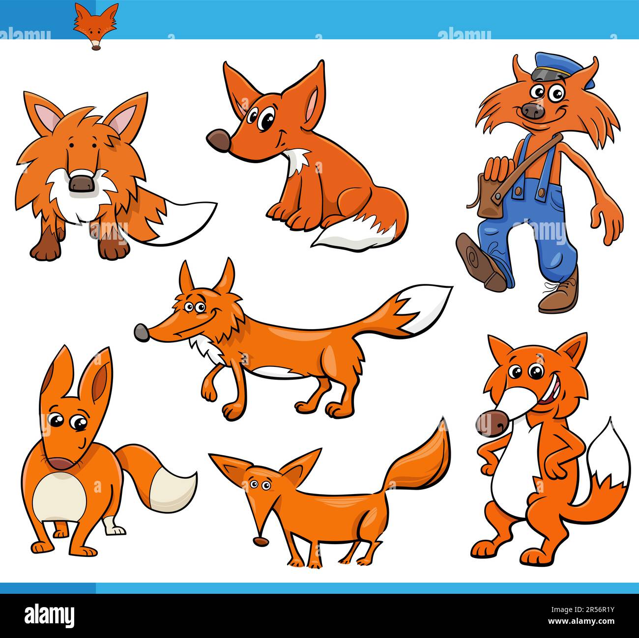 Cartoon illustration of funny foxes comic animal characters set Stock ...