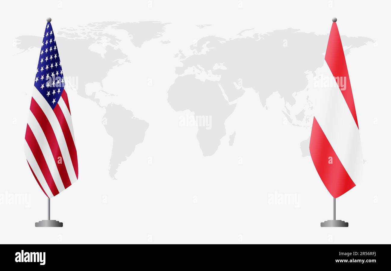 United States and Austria flags for official meeting against background ...