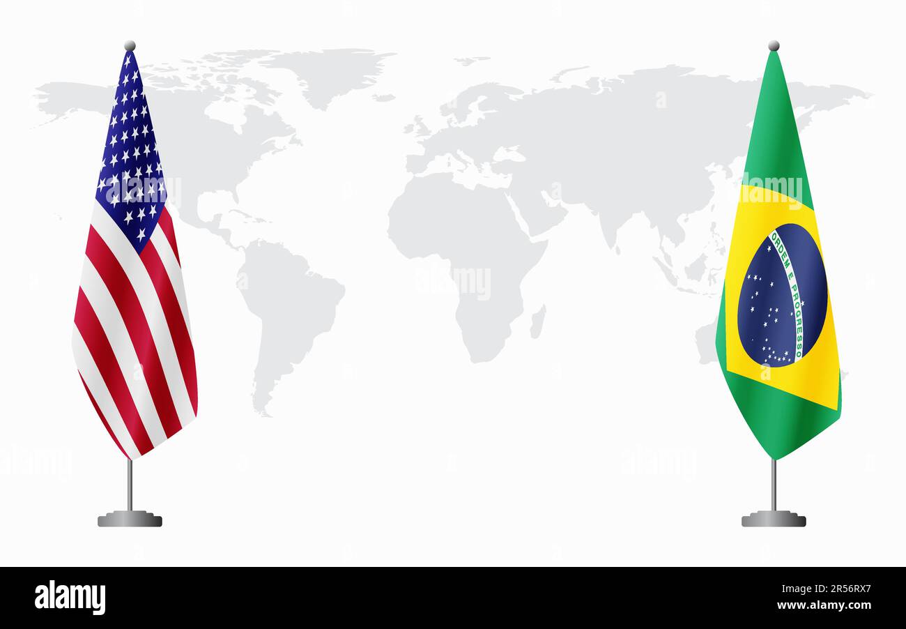United States and Brazil flags for official meeting against background ...