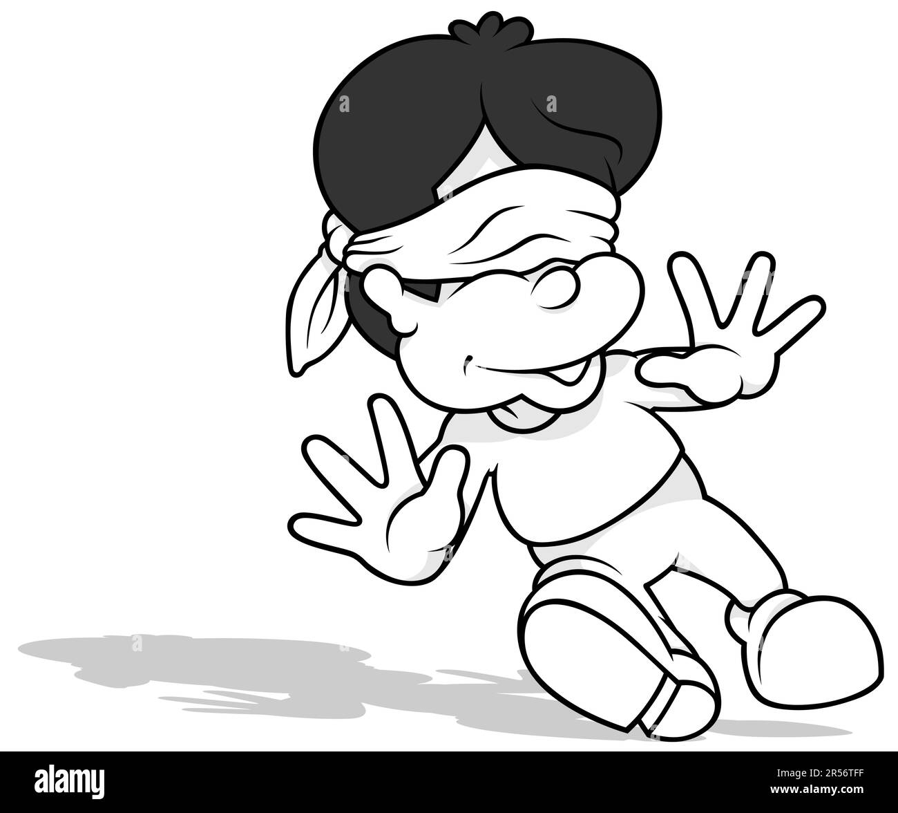 Drawing of a Little Boy Playing a Game Blind Man's Buff Stock Vector ...