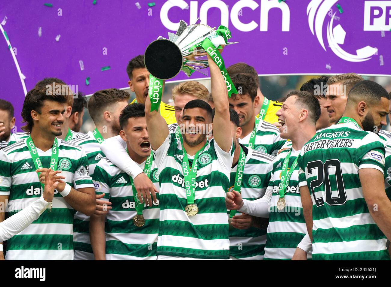 Celtic's Liel Abada lifts the trophy after winning the cinch ...