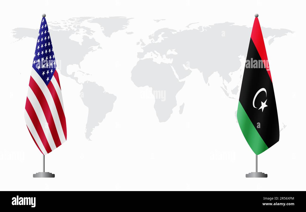 United States and Libya flags for official meeting against background ...