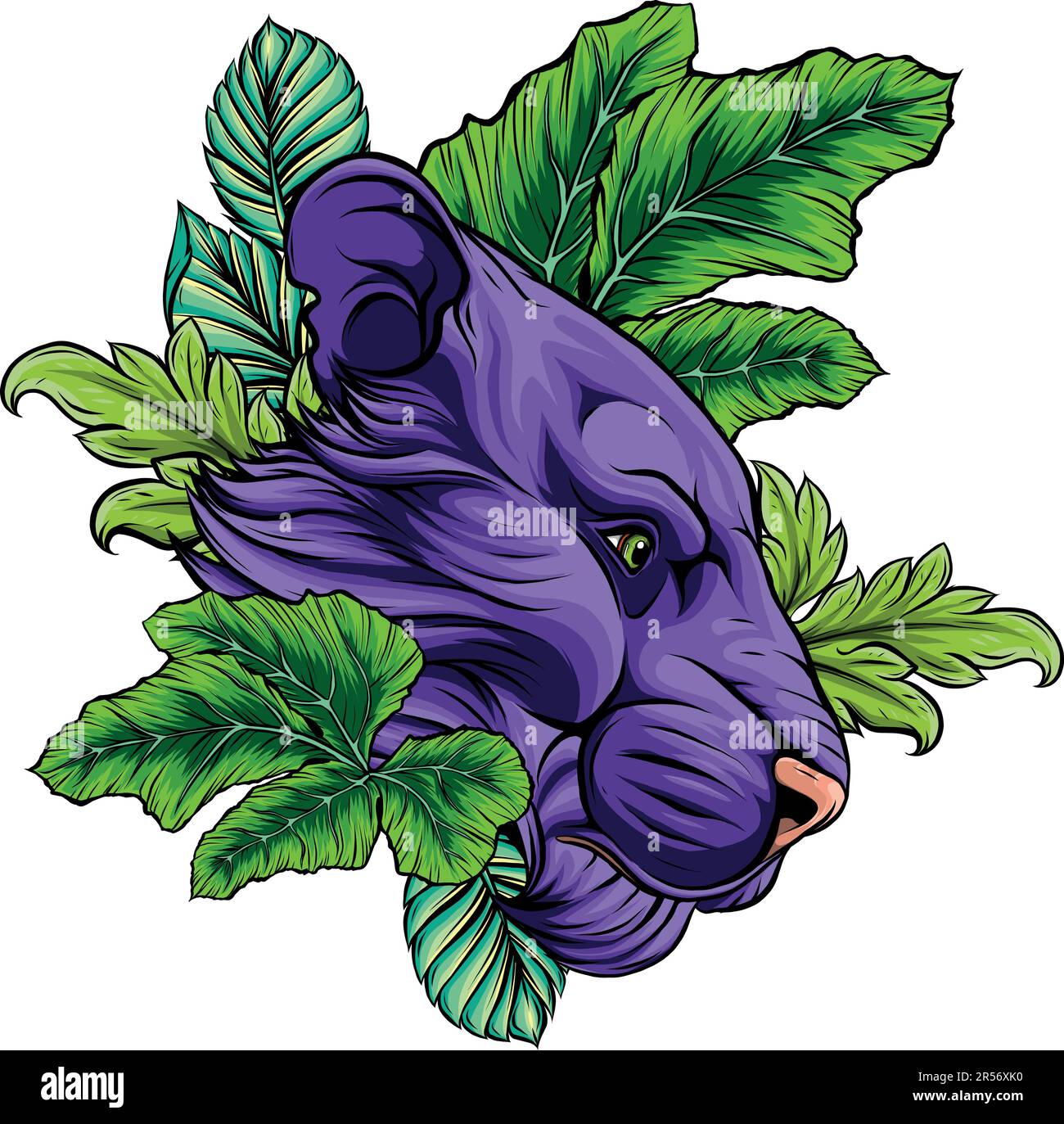 vector illustration of lion head and leaves composition Stock Vector ...