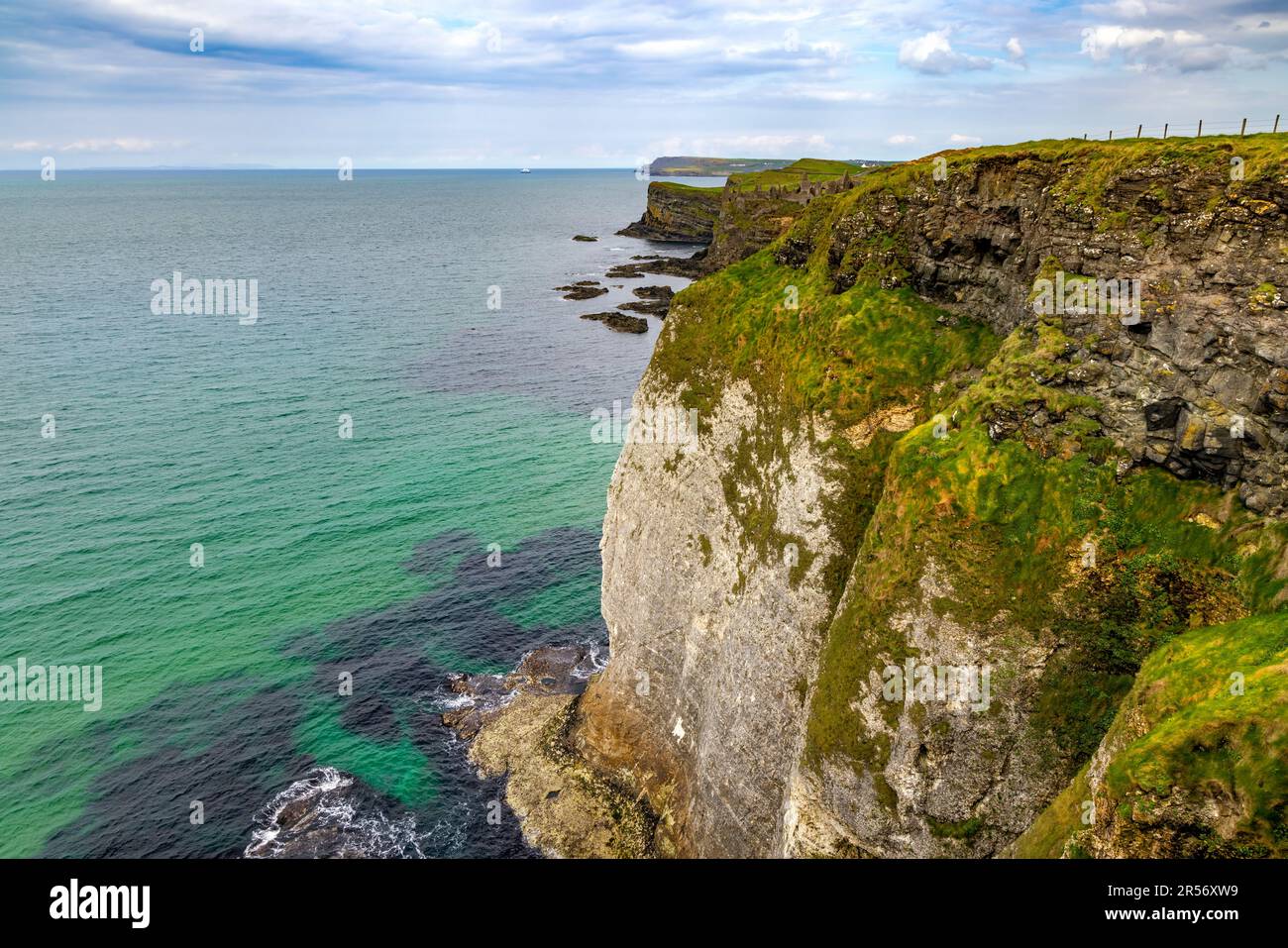 The rugged Causeway cliffy coast on the North Atlantic Ocean, Bushmills ...