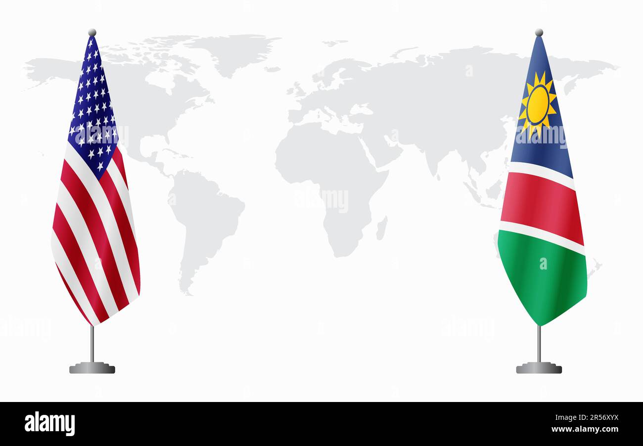 United States and Namibia flags for official meeting against background ...