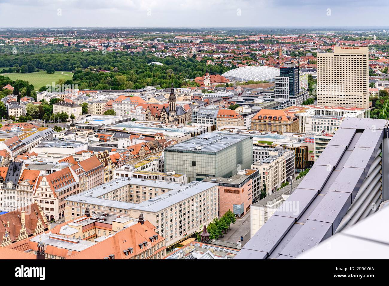 Aerial views from Leipzig's Panorama Tower. The city was badly bombed ...