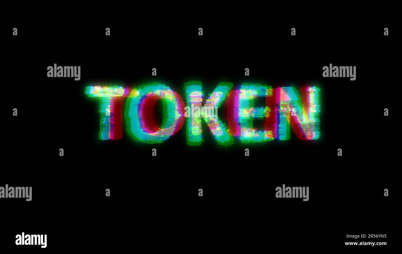 Cybernetical Text Token With Heavy Chromatic Aberrance Distortion Isolated Object 3d