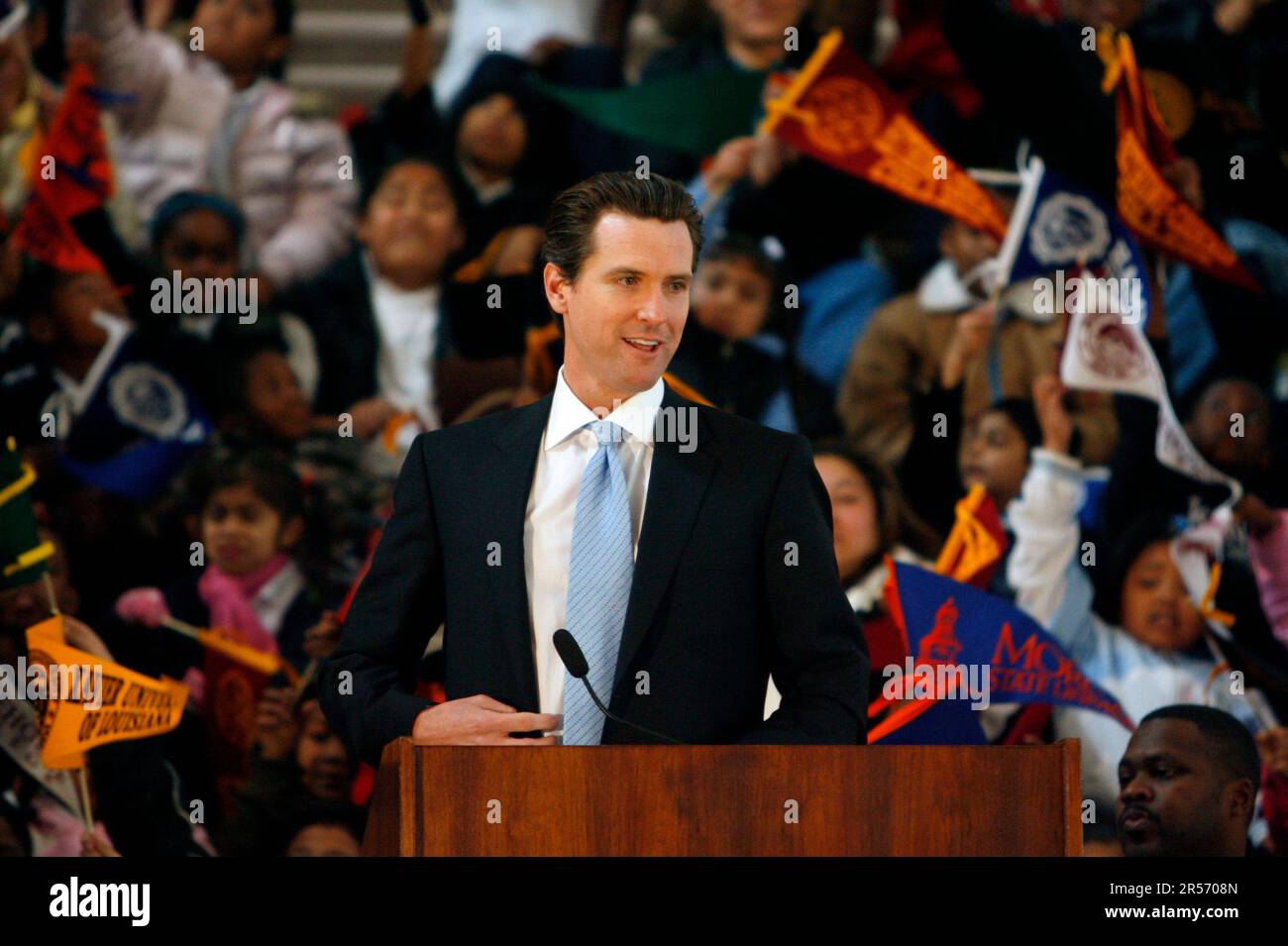 Mayor Gavin Newsom speaks to a crowd gathered for a kick-off ceremony ...