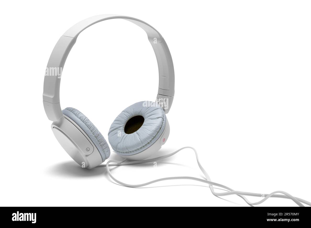 Music Headphones and Wire Cut Out on White Stock Photo - Alamy