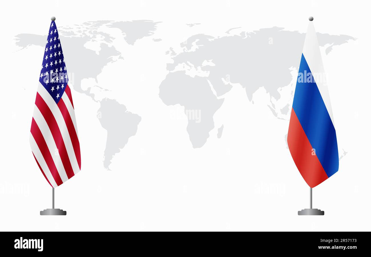 United States and Russia flags for official meeting against background ...