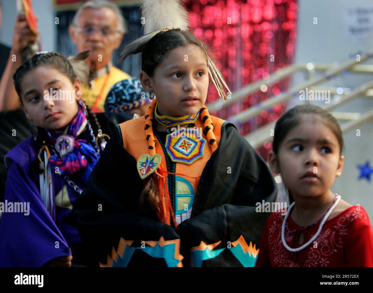 Dressed in traditional dance costumes, Monique Ortega, Numu Wockmetooah ...
