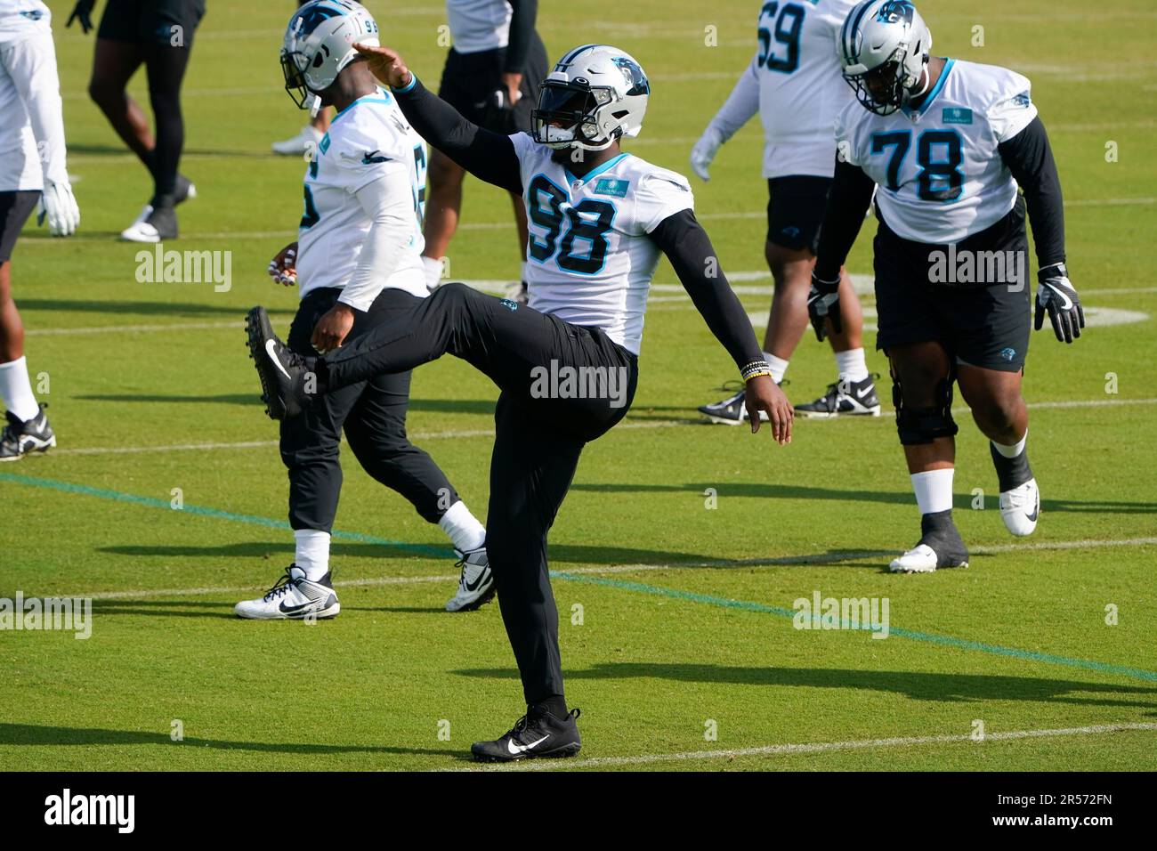 Carolina Panthers defensive end Marquis Haynes Sr. (98) warms up during ...