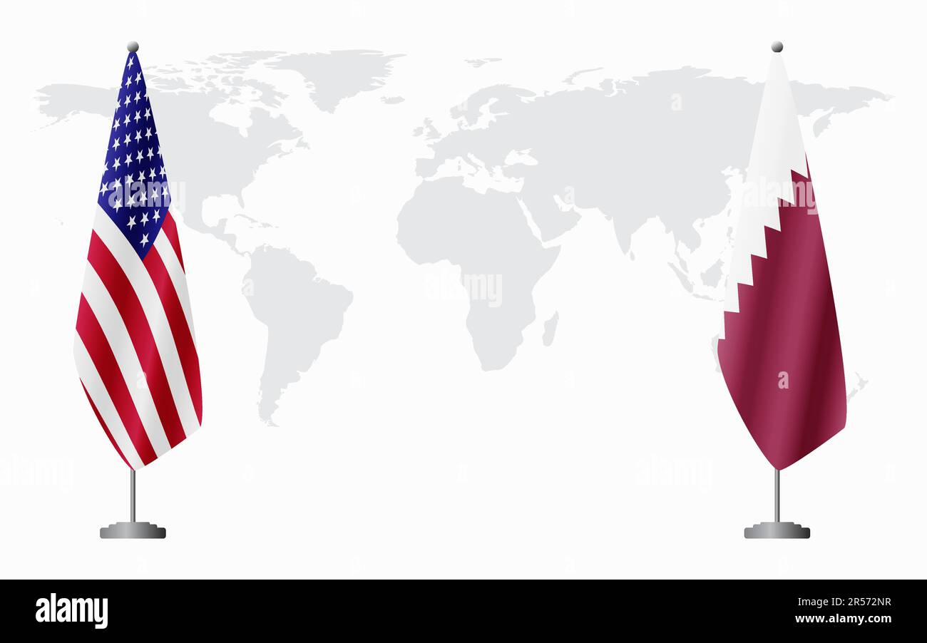United States and Qatar flags for official meeting against background ...
