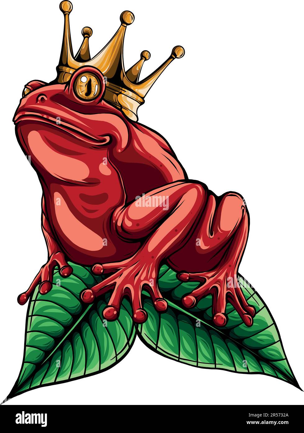 Decorative isolated frog with crown on the leaf. Vector illustration ...
