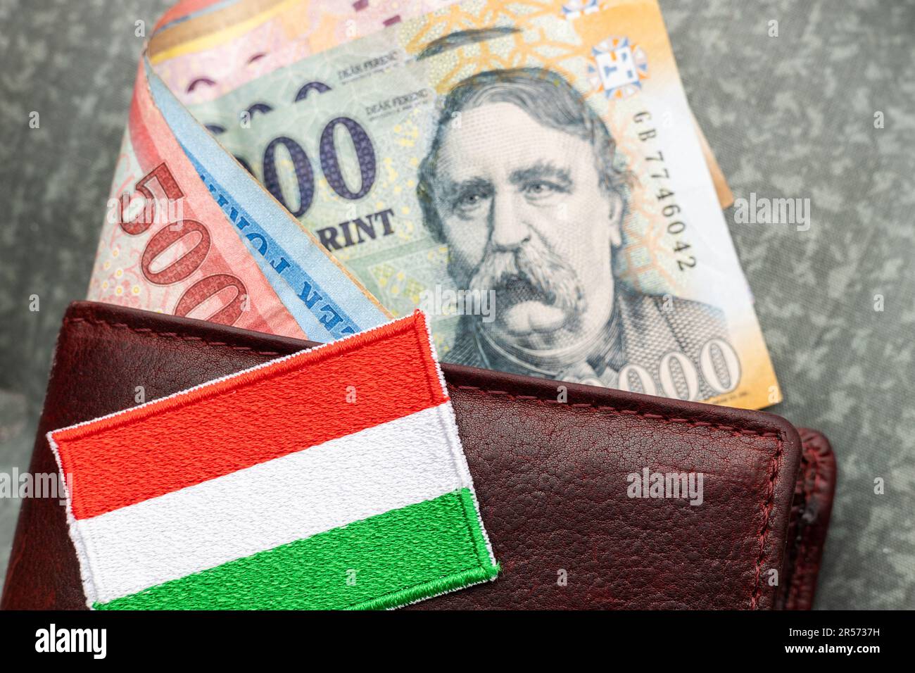 Hungarian money, forints, sticking out of a wallet, financial and ...