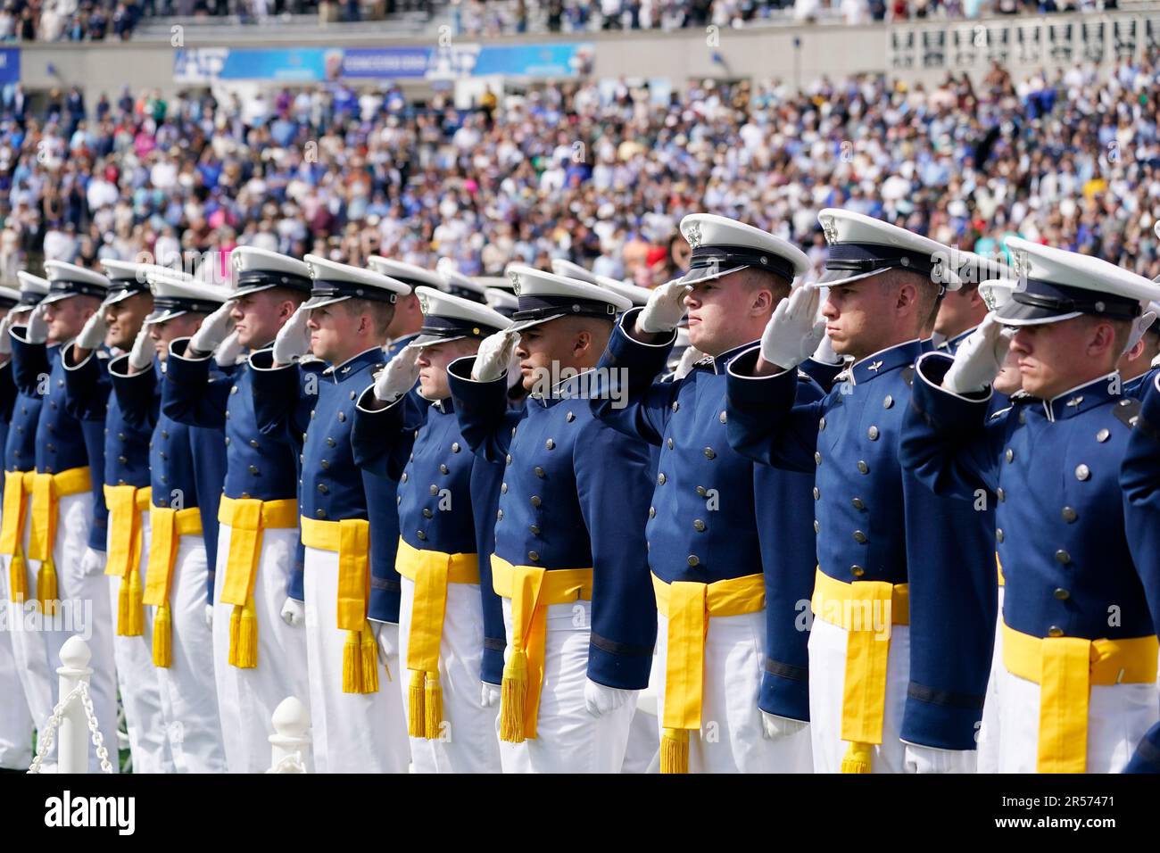 Cadets salute during the National Anthem during the 2023 United States ...