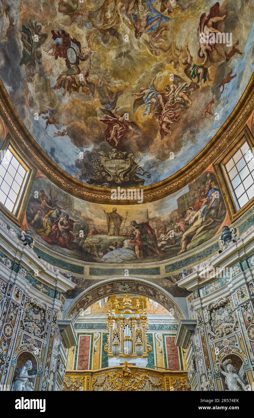 Taranto, Italy - November 2, 2022: The painted ceiling of the Baroque ...