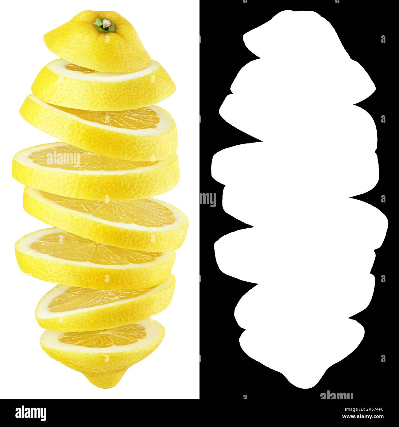 Sliced lemon citrus fruit isolated on white background. Limon slices ...