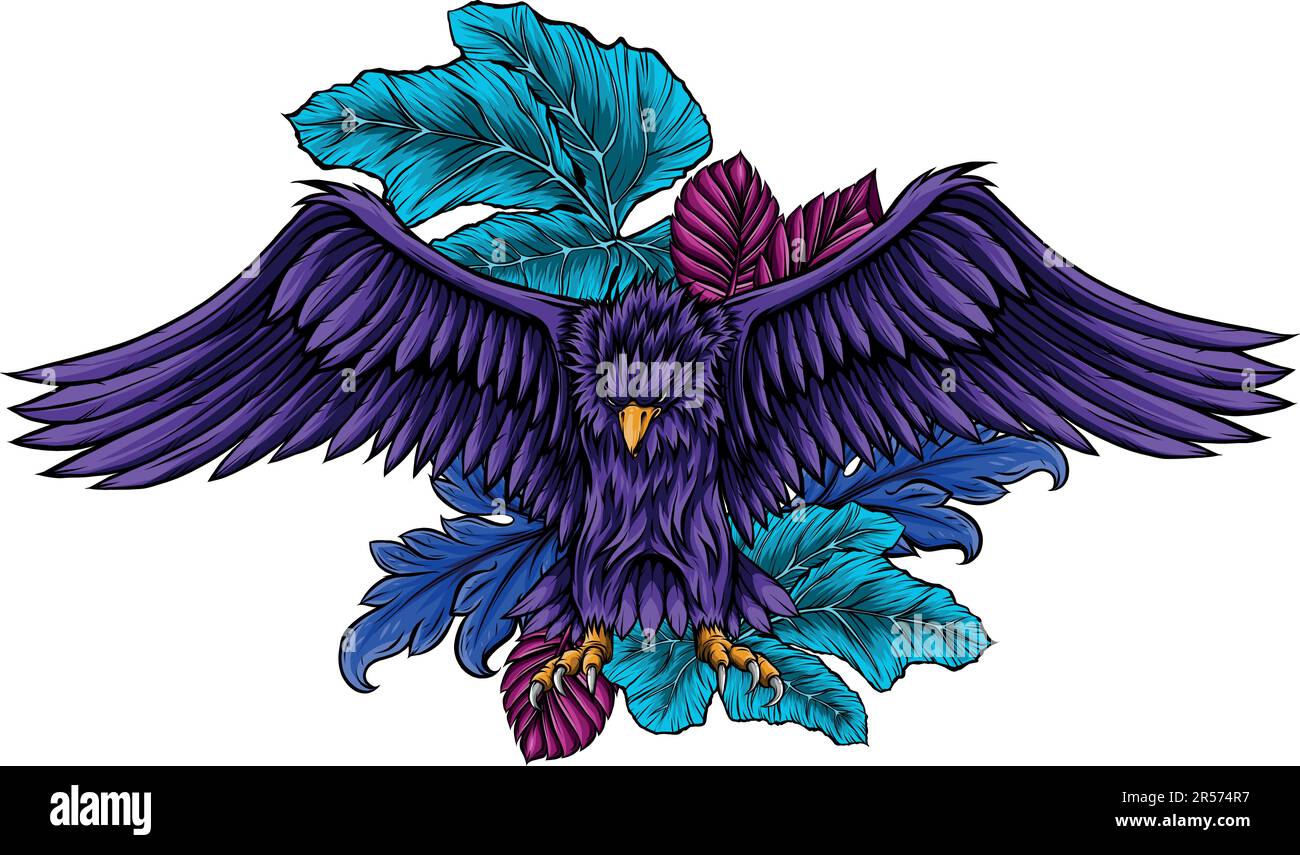 vector illustration of heagle with leaves on white background Stock ...