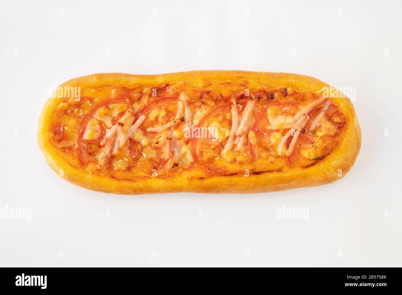 Little mini pizza with ham and cheese on a white Stock Photo - Alamy