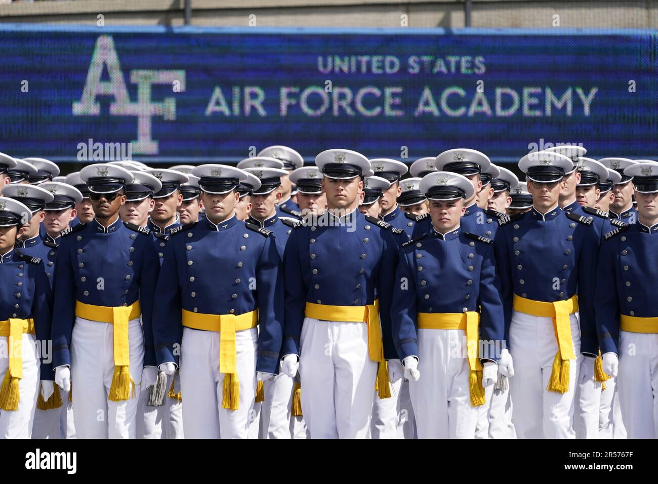 Cadets stand during the 2023 United States Air Force Academy Graduation ...