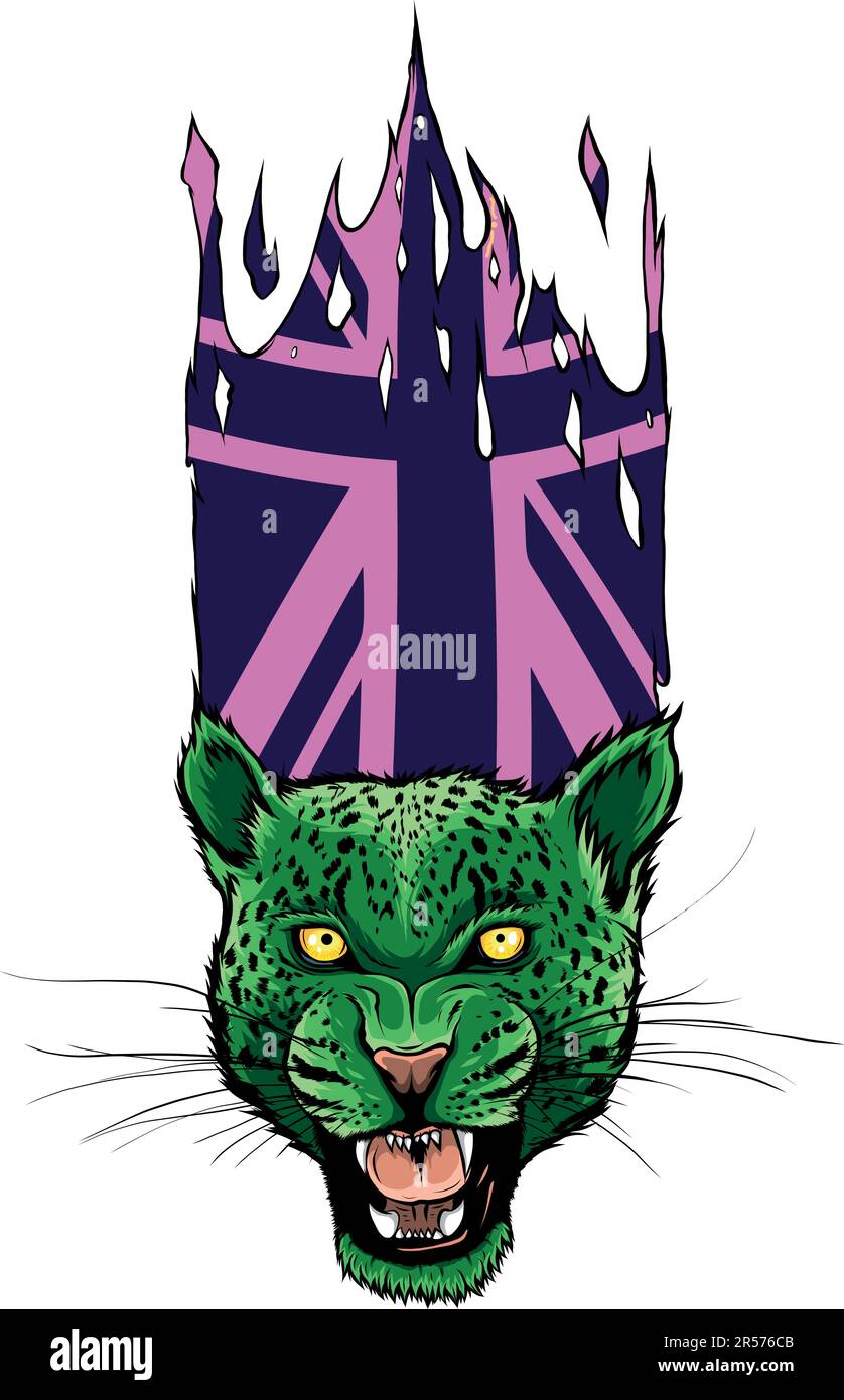 illustration of leopard head with british flag Stock Vector Image & Art ...