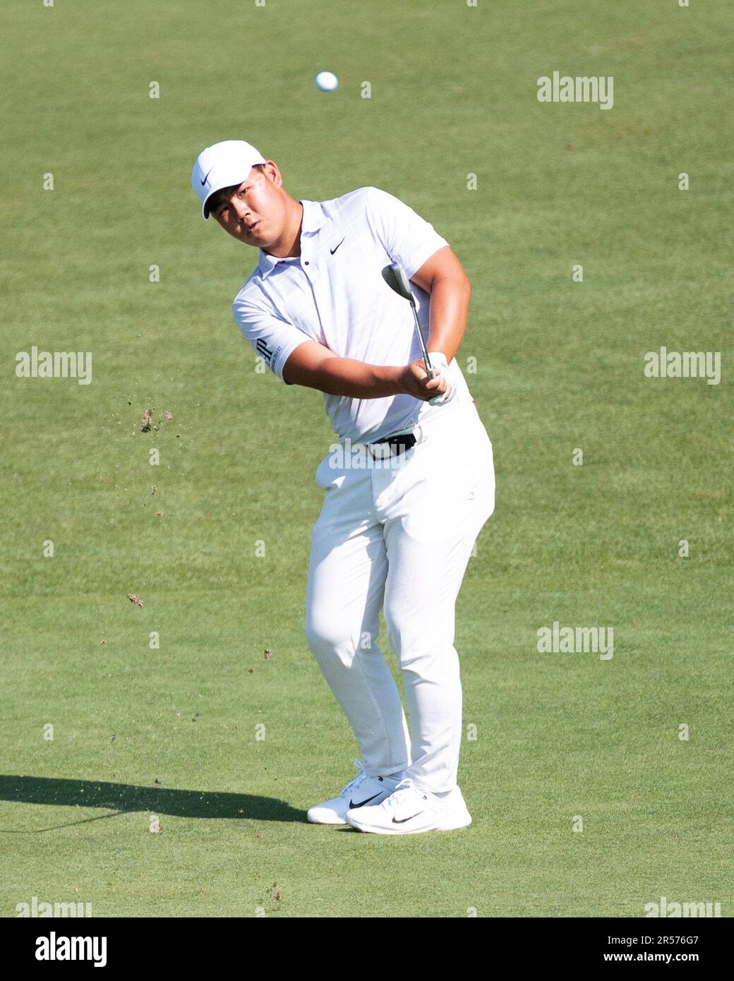 Dublin, Ohio, USA. 1st June, 2023. Tom Kim (KOR) hits off of the 18th ...