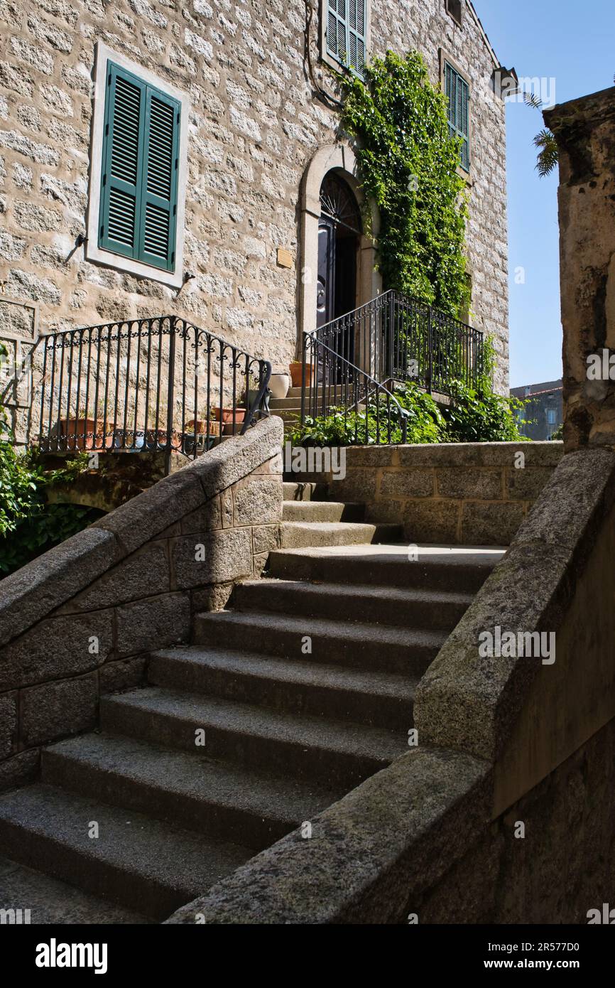 Typical building made with local stone in the historic centre of ...