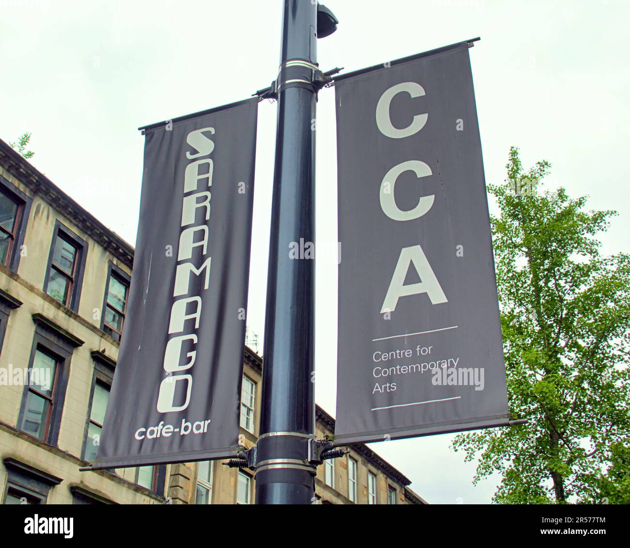 banners on sauchiehall street foe saramago and the CCA Stock Photo - Alamy