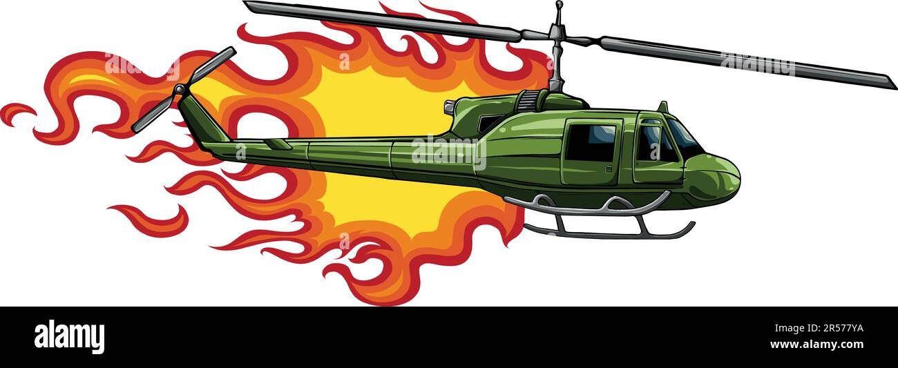Vector Combat helicopter crash. Flat style colorful Cartoon ...