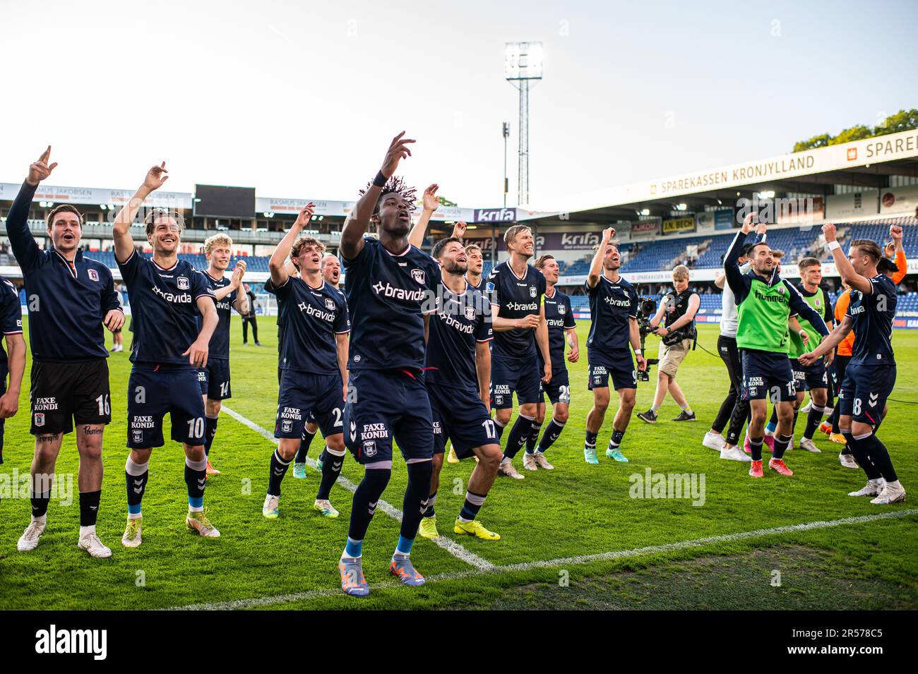 Randers, Denmark. 30th, May 2023. The players of Aarhus GF celebrate ...