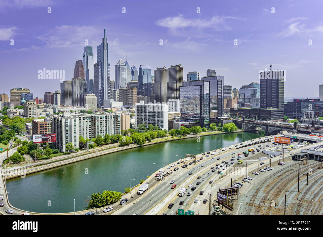 An aerial view of downtown philadelphia skyline schuykill river hi-res ...