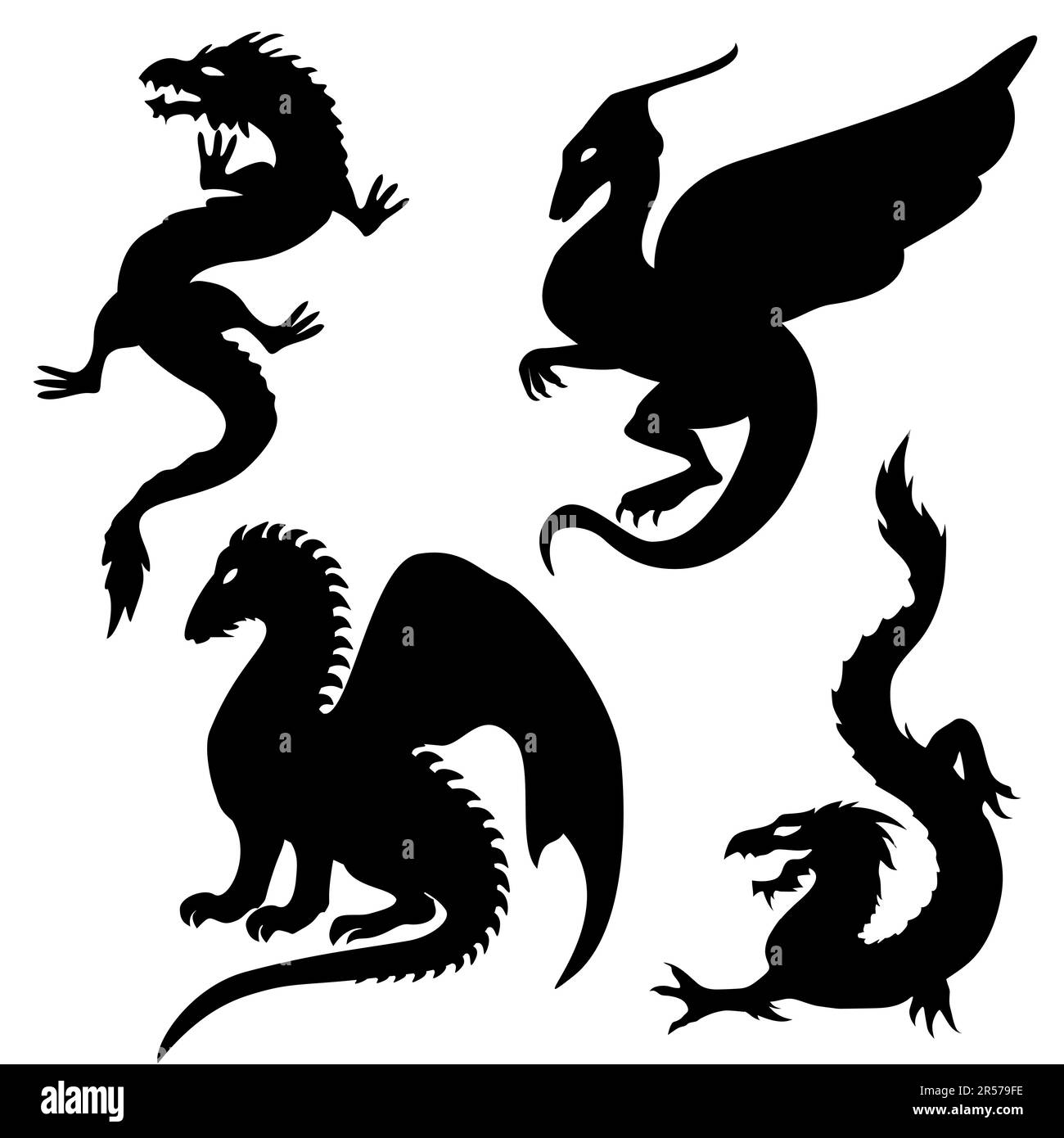 Set of dragon silhouettes on white background Stock Vector Image & Art ...