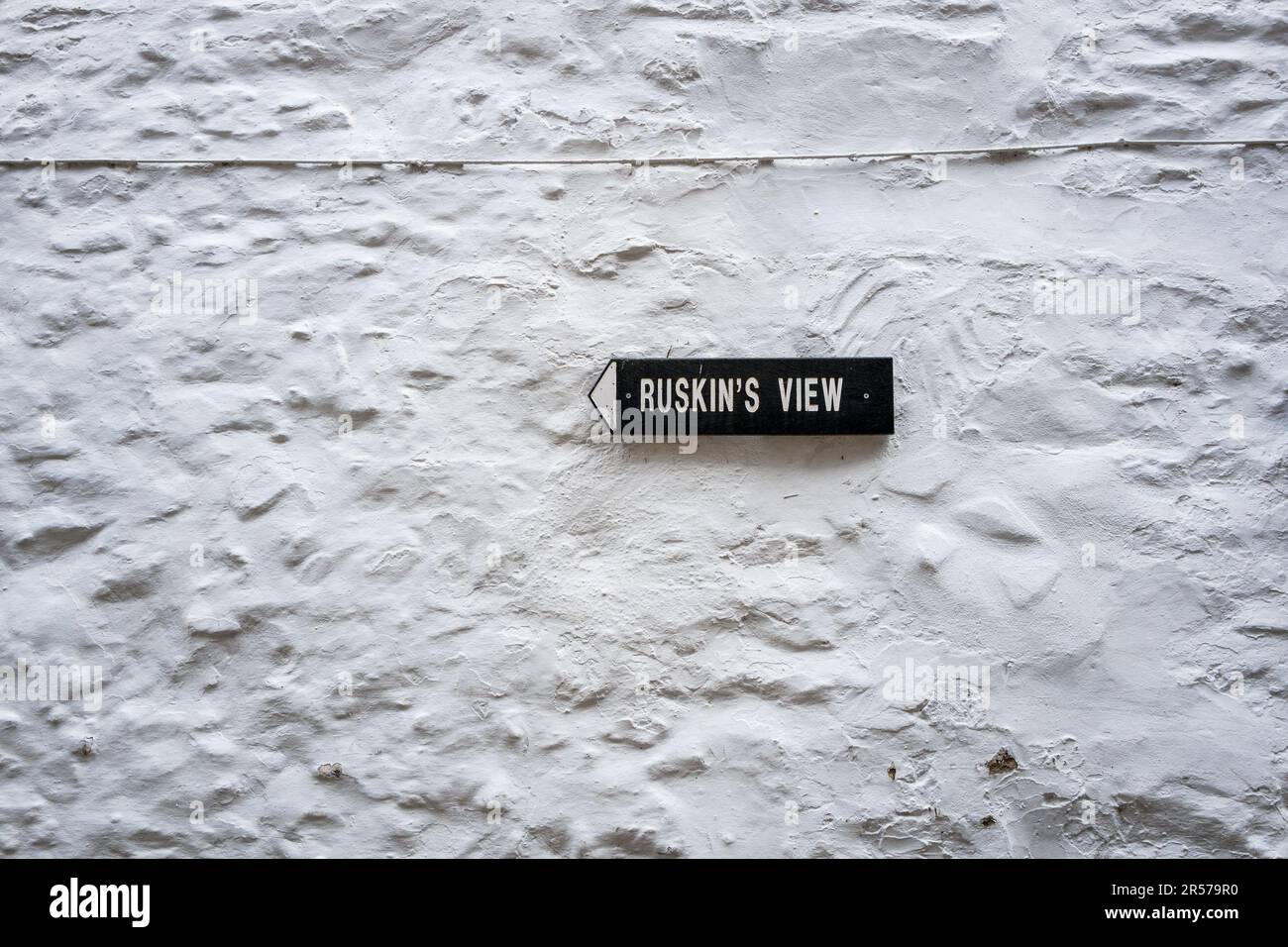 Stone carved sign pointing to Ruskins View in the Yorkshire market town ...