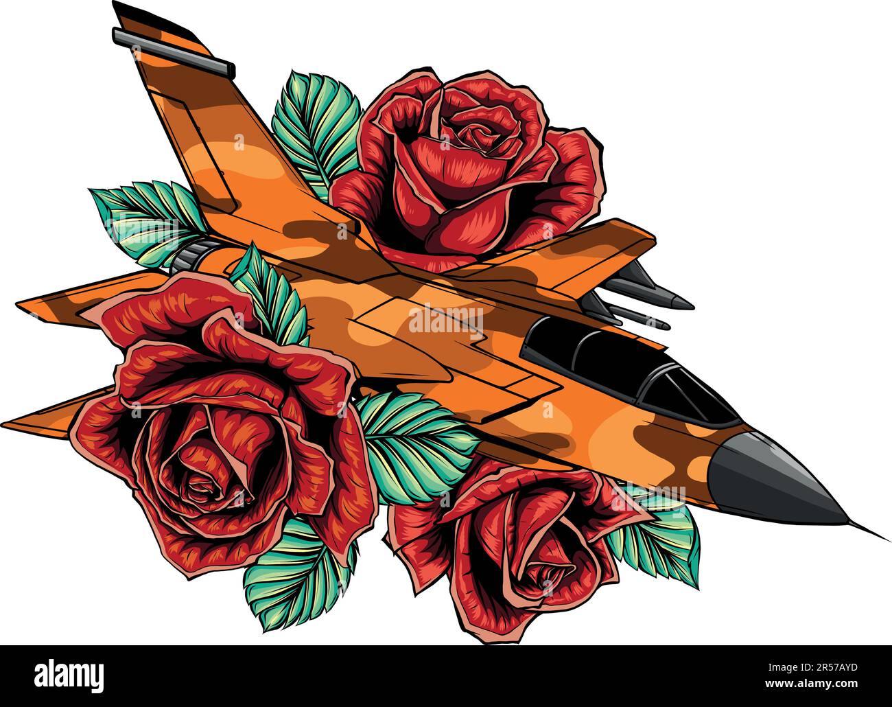 illustration of Military aircraft with roses flower Stock Vector Image ...
