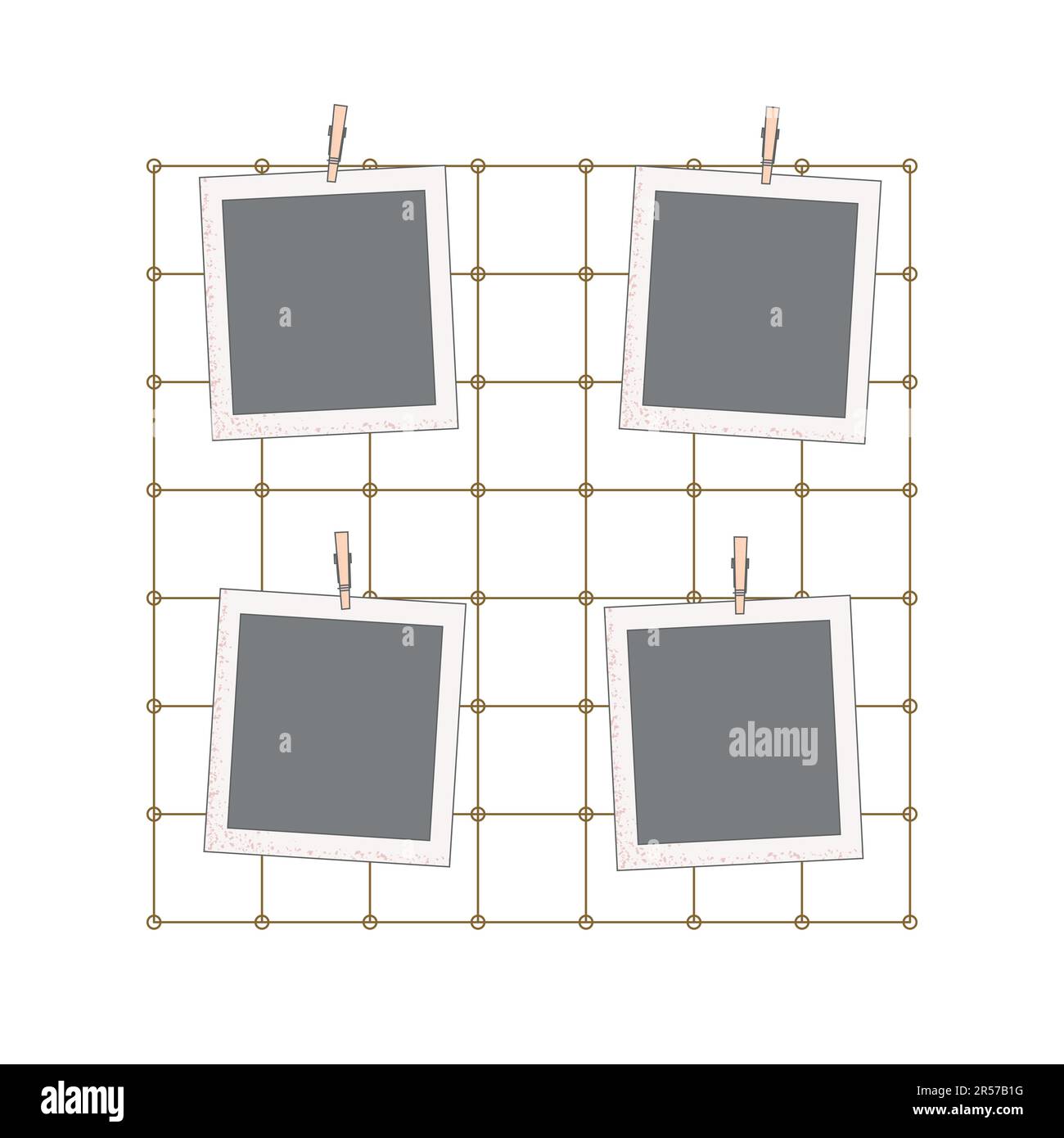 Metal wall grid photo template, mockup board. Square photo picture ...