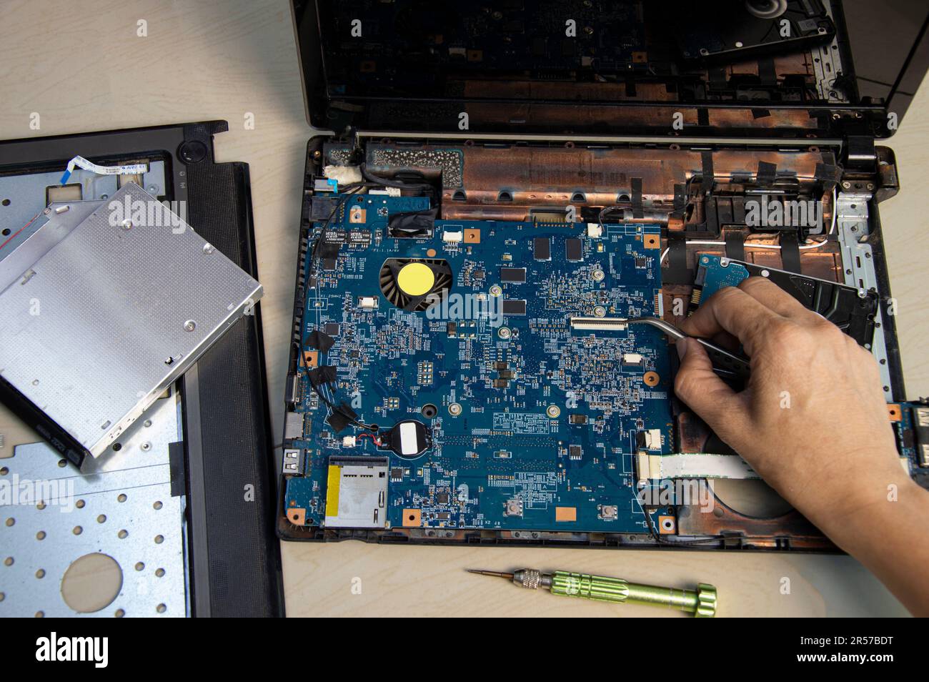 top view, mechanic repairing laptop computer Stock Photo - Alamy