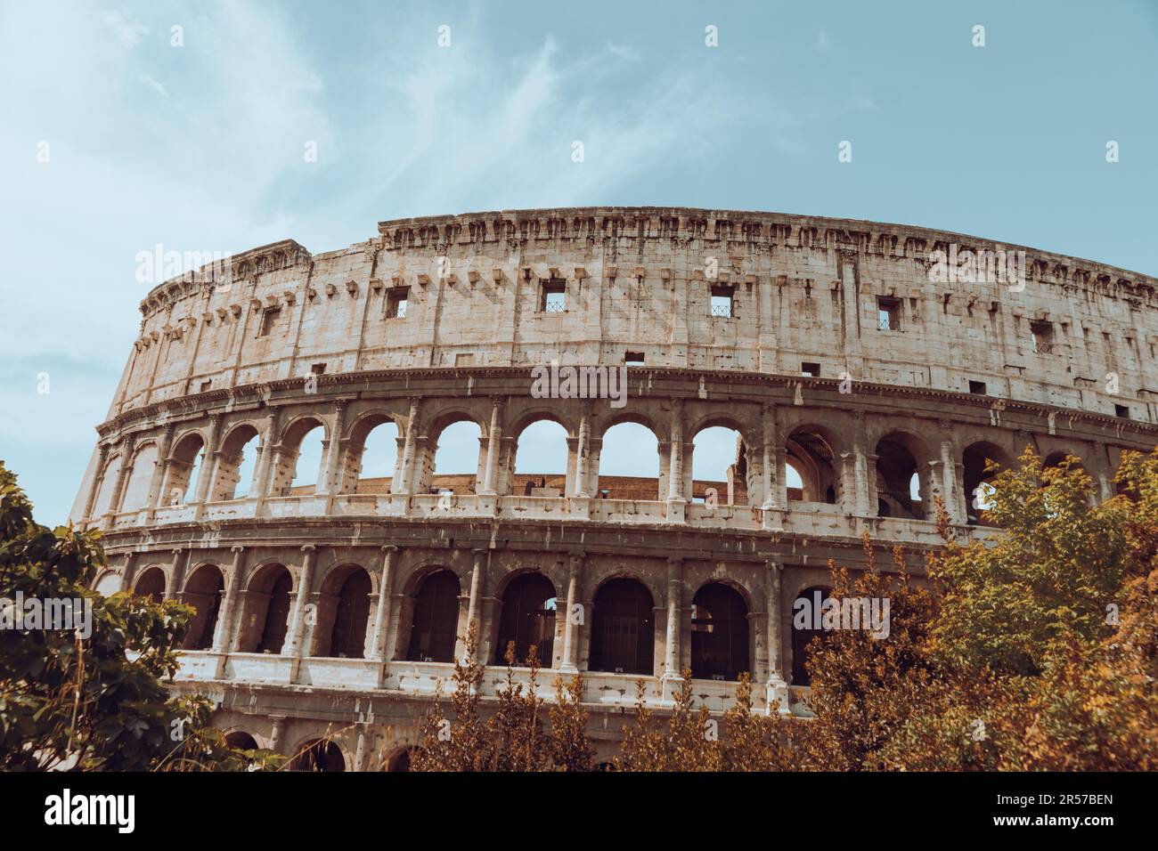 Faded image effect of exterior and arches of Colosseum famous and ...