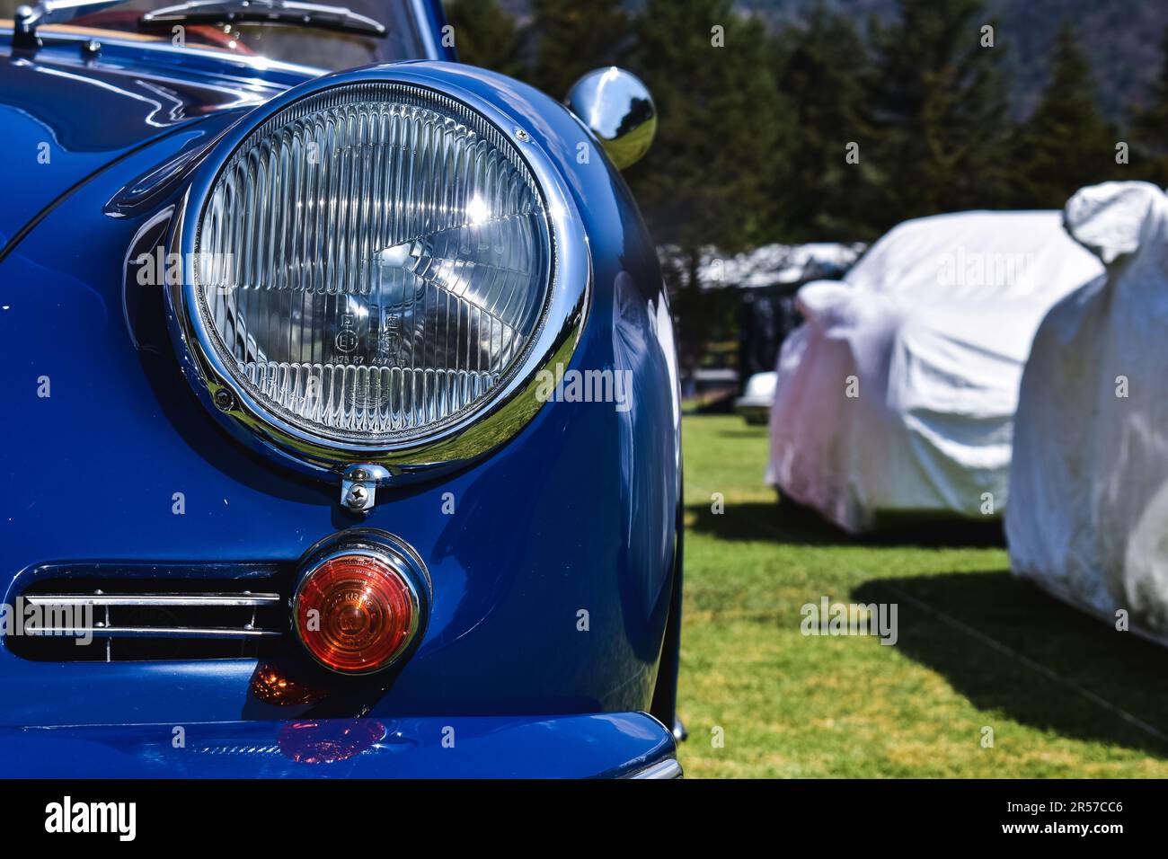 Detail of a classic blue car in the outdoors Stock Photo - Alamy
