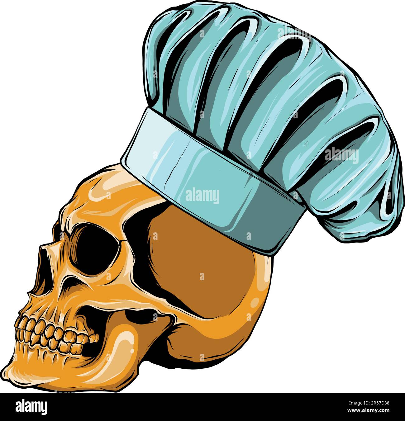 Grinning skull in chef hat. Cartoon chef skull. Vector illustration ...
