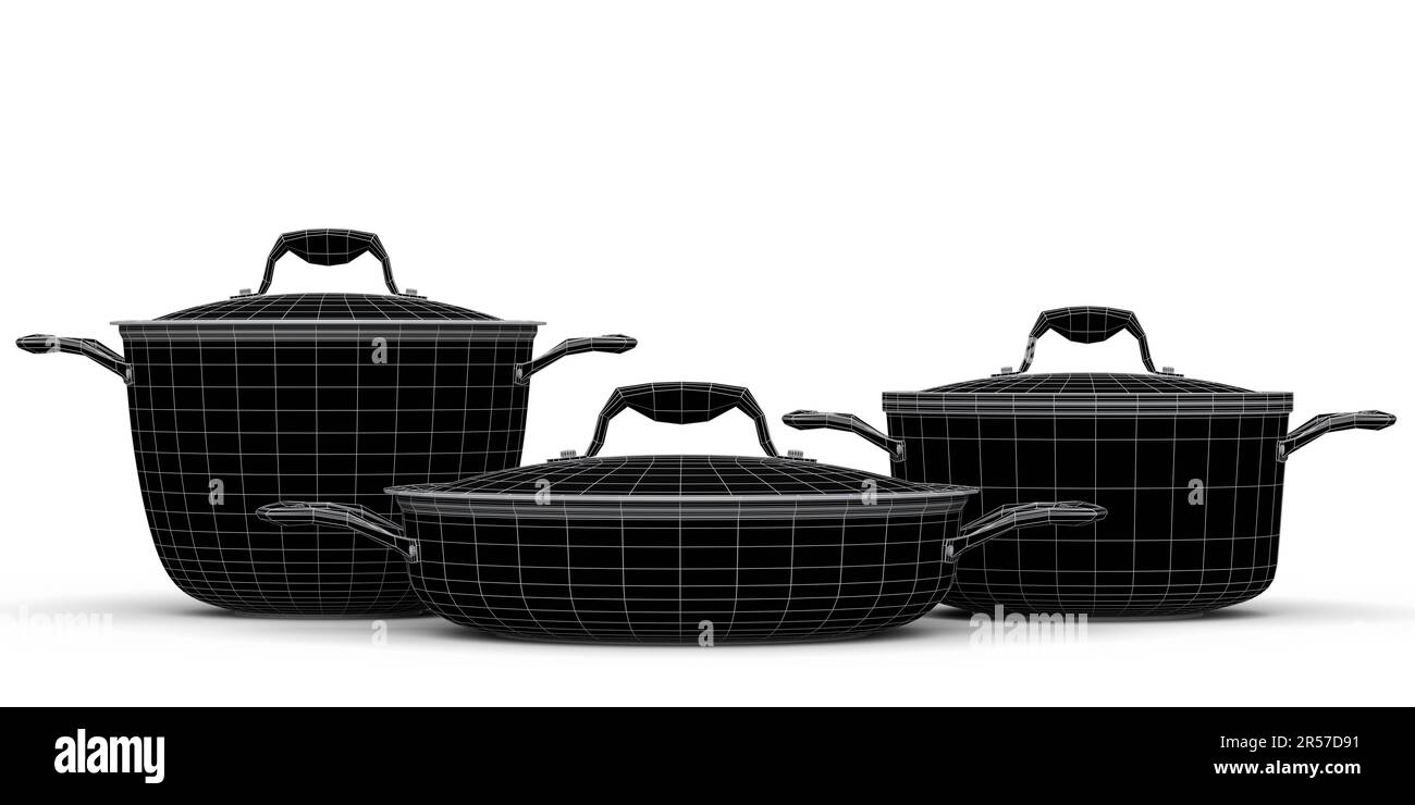 Set of stainless steel stewpot, frying pan and chrome plated cookware ...