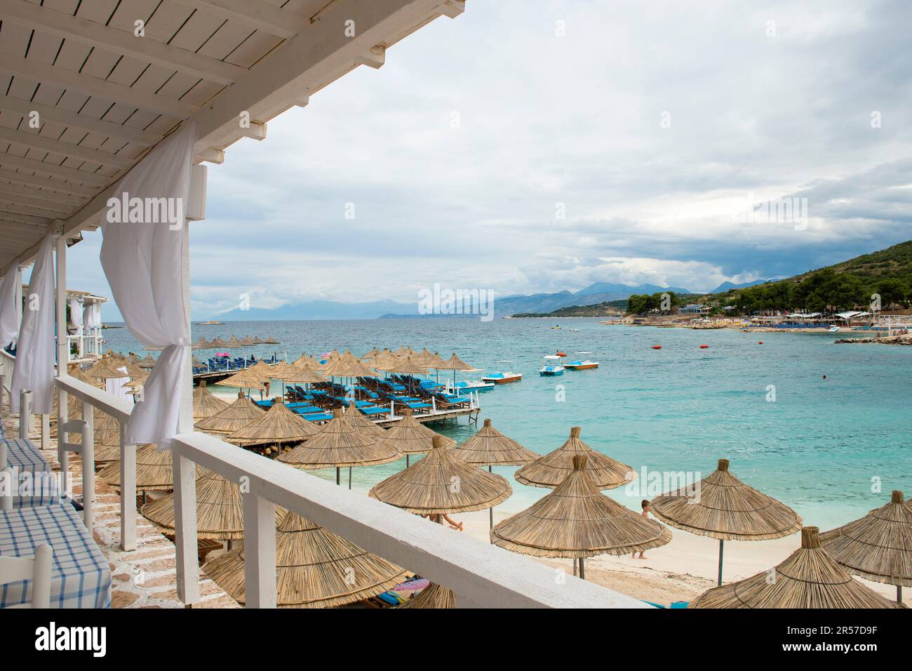 Albania. Balkan Peninsula. Ksamil. Beach. Restaurant Stock Photo - Alamy