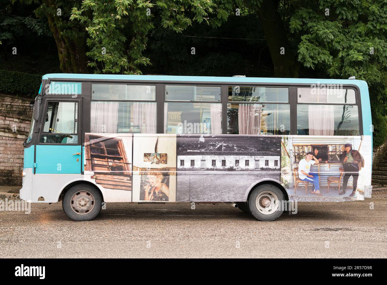 Albania. Balkan Peninsula. Gjirokaster. Old city. Traditional bus Stock ...