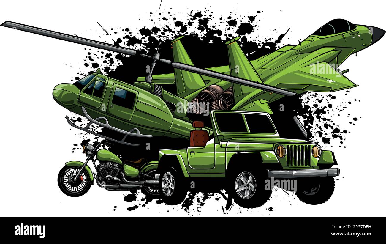 Military technic transport equipment armor flat vector illustration isolated on white background ...